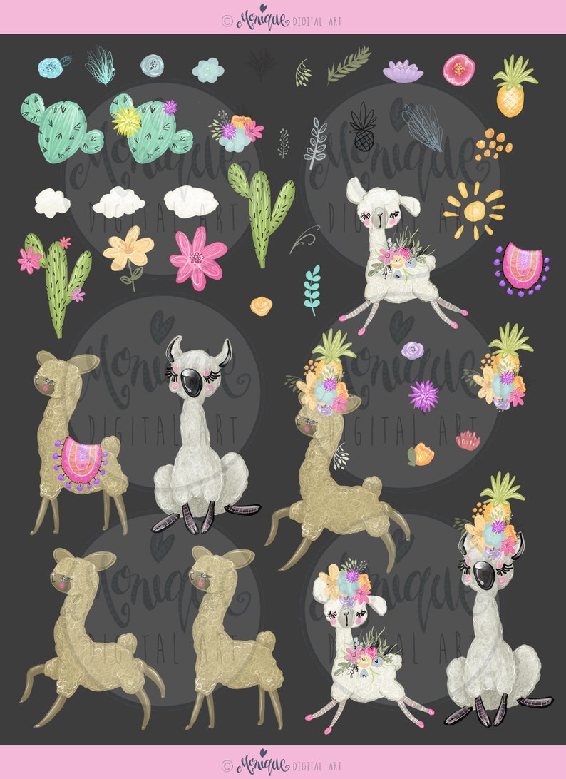 Cute Llama Clipart Llama Clipart Llamas and Cactus Bright - Etsy Canada