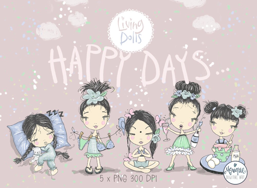 Black hair Girl ClipartHappy DaysCute Girls clipartChibi | Etsy