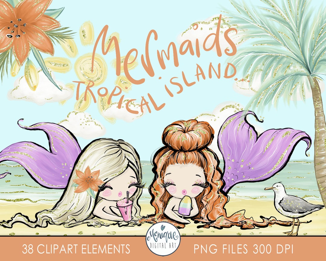 Mermaid Summer Clipart, Glitter Mermaid, Mermaid Clipart, Tropical ...