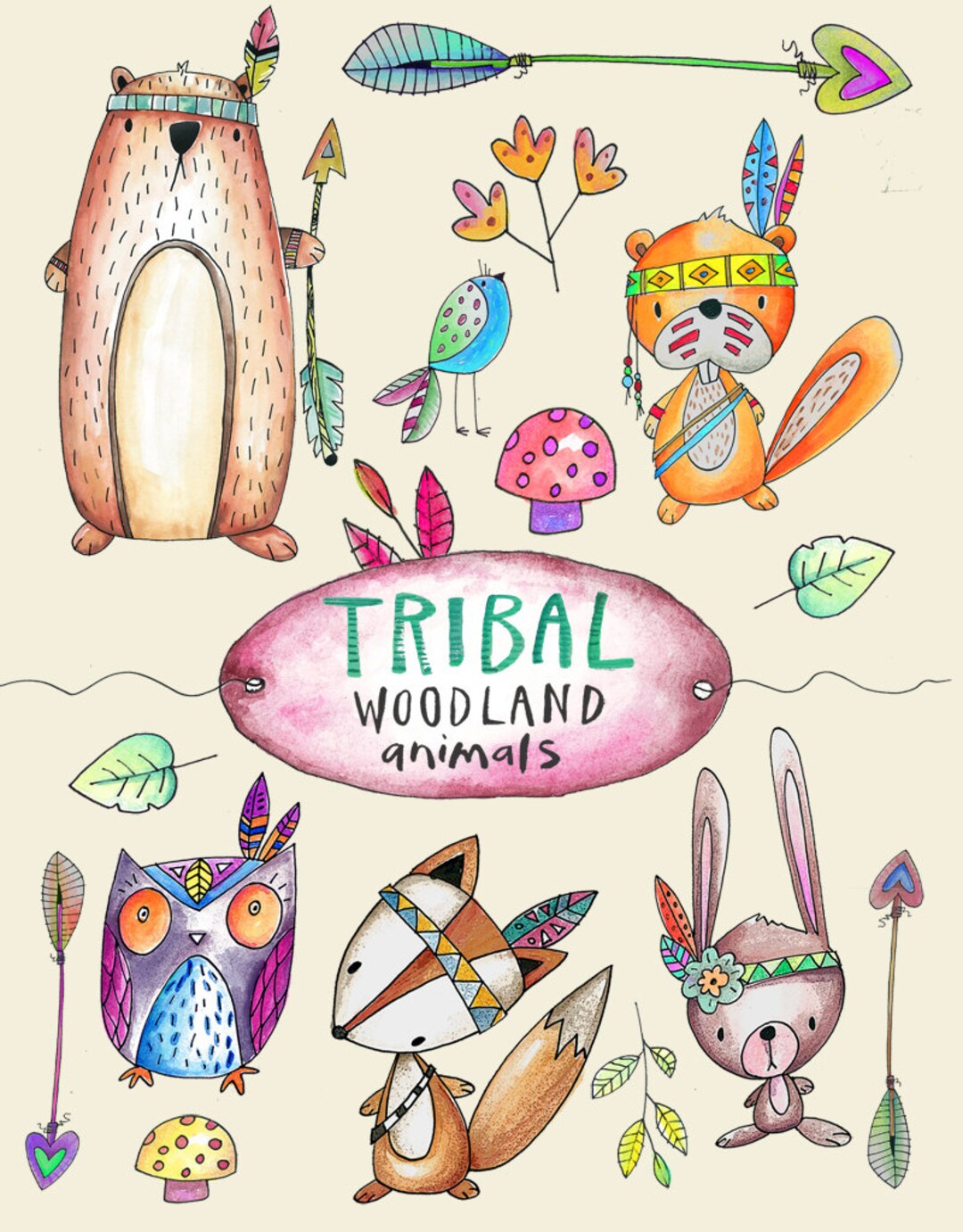 Woodland Nursery Animals Clipart, Fox, Bear, Squirrel, Owl, Bird ...