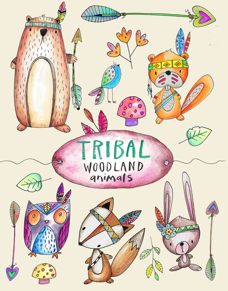 Woodland Nursery Animals Clipart Fox Bear Squirrel Owl | Etsy