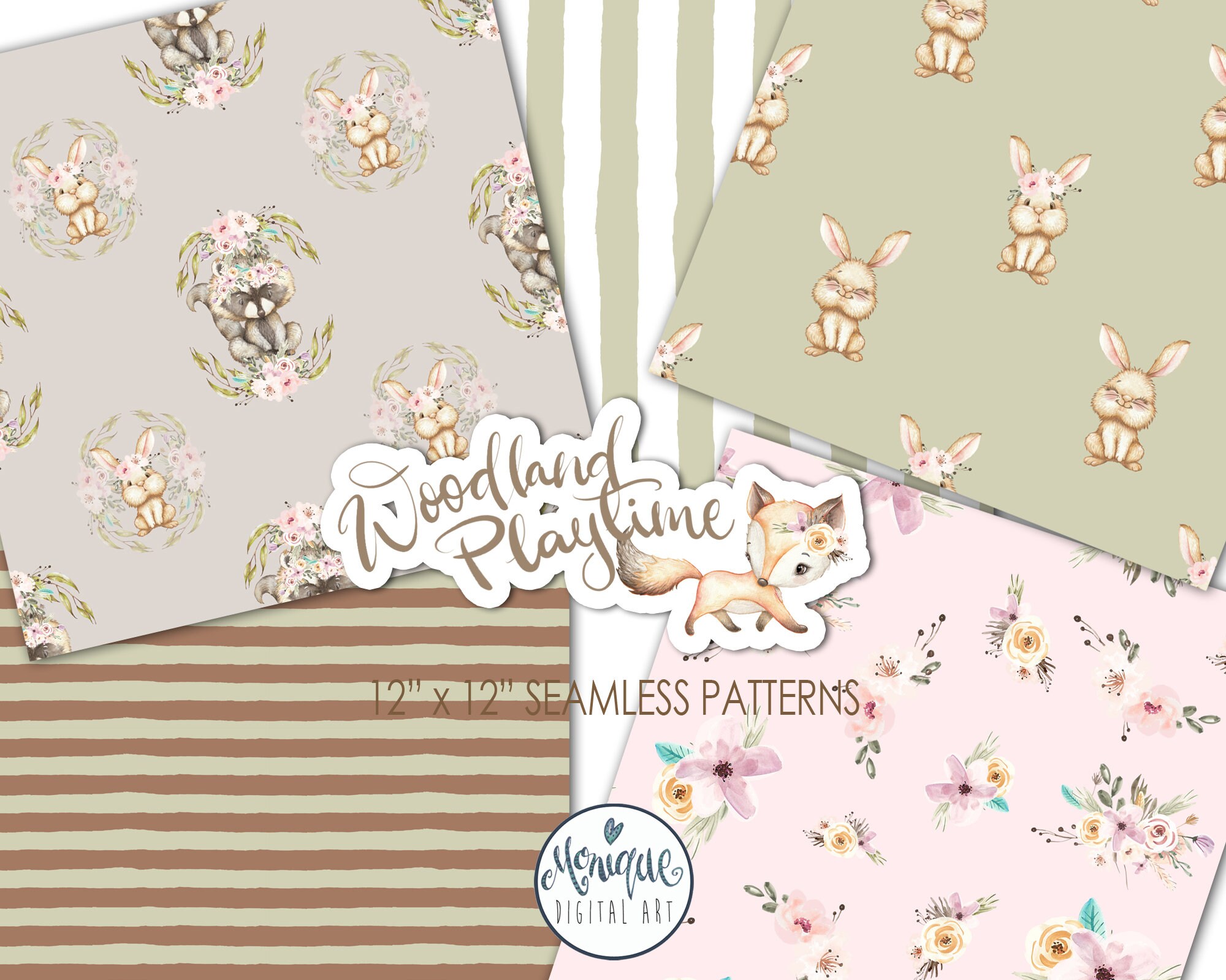 Woodland Digital Papers Woodland Fabric Fabric Hand Painted | Etsy