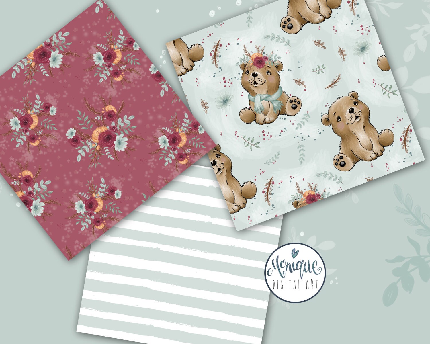 Woodland Digital Paper Woodland Animals Fox Bear Bunny | Etsy
