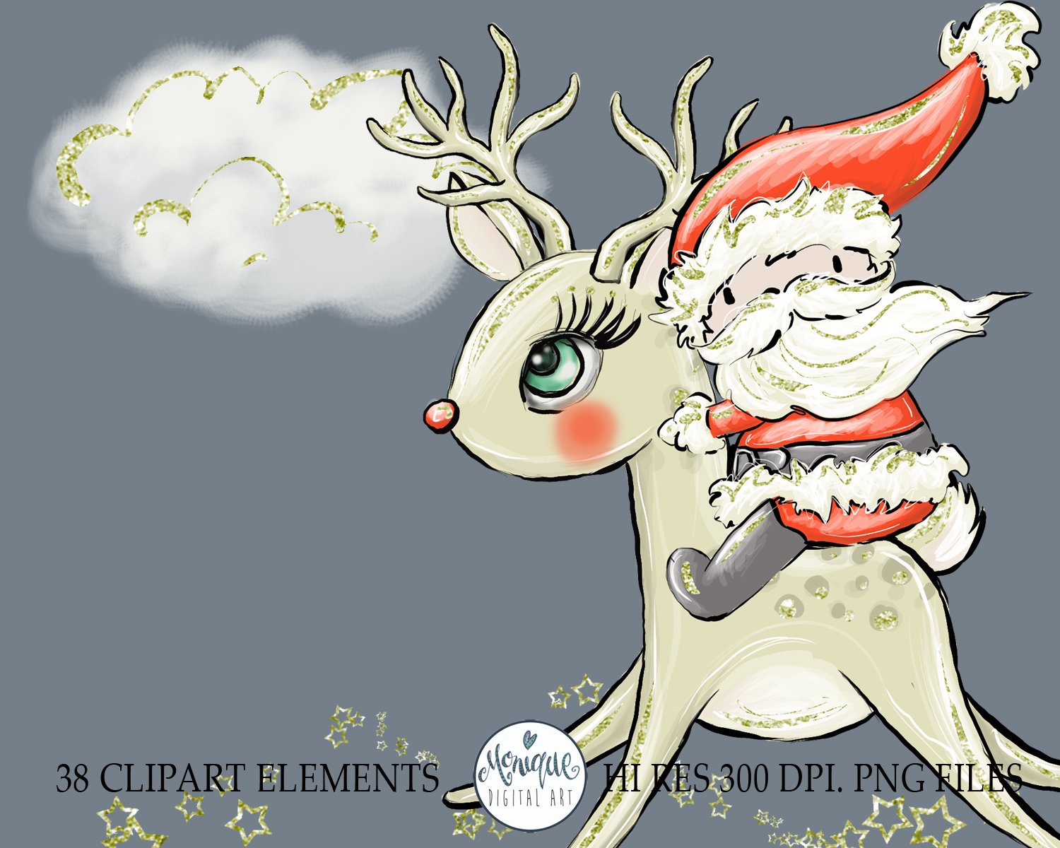 Santa Reindeer Clipart Christmas Clipart Reindeer Planner | Etsy