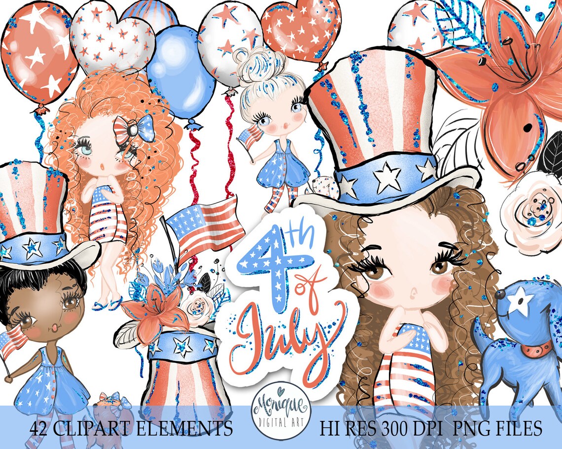 4th of July Clipart Independence Day Clipart Red White Blue | Etsy