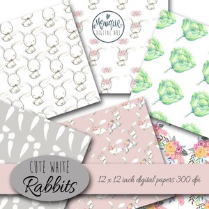 Rabbit Digital Paper Pack, Cute Bunny, Clip Art, Watercolor Nursey ...