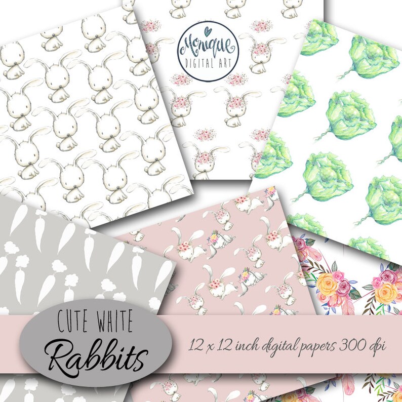 Rabbit Digital Paper Pack Cute Bunny Clip Art Watercolor - Etsy