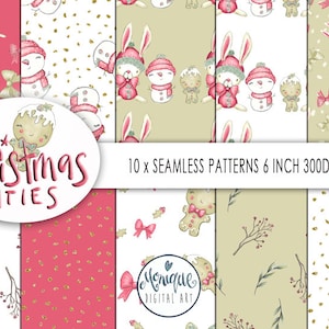 Christmas Bunny, Digital Paper, Christmas Paper, Glitter,seamless Paper ...
