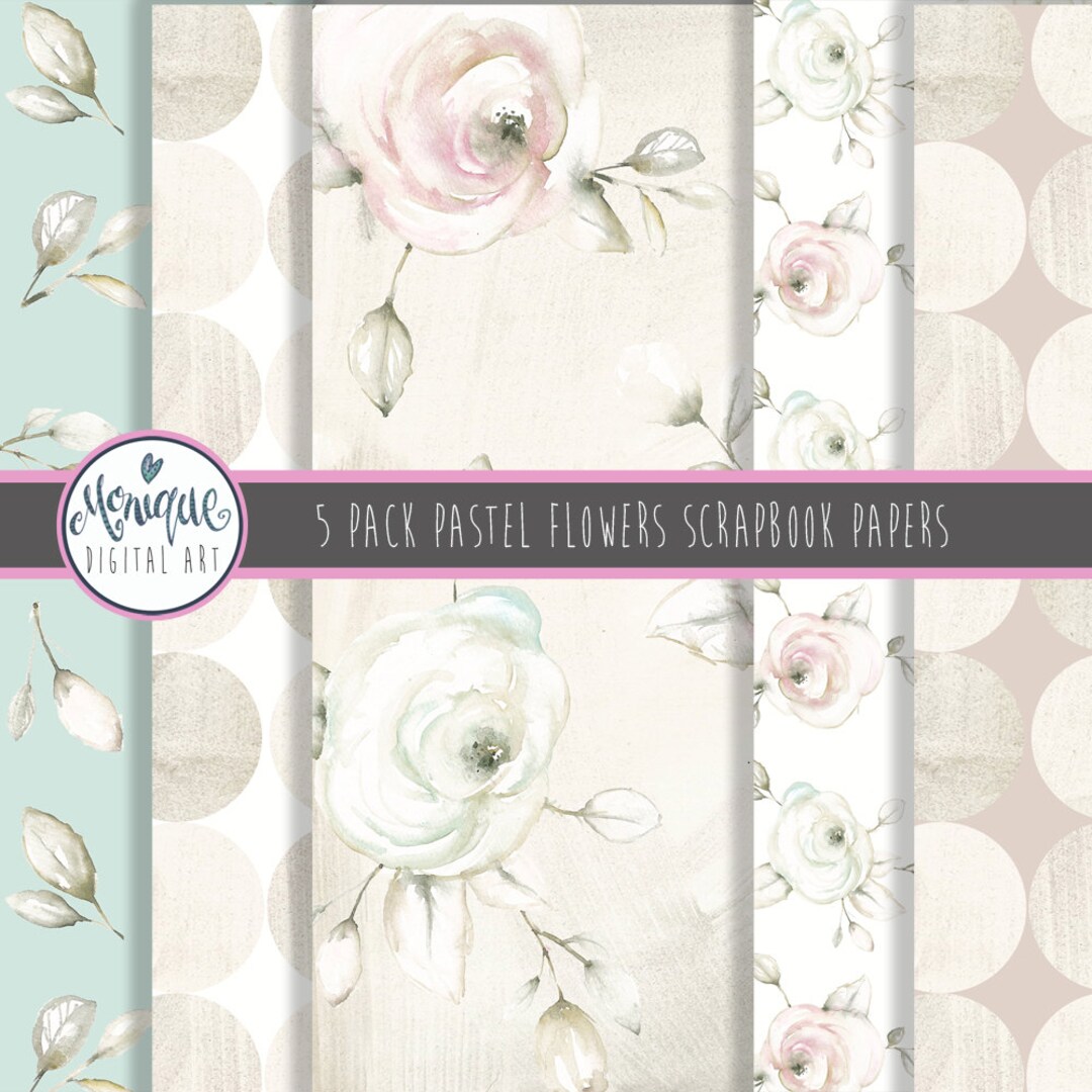Digital Paper, Pastel Watercolor Flowers, Scrapbooking Paper Set ...