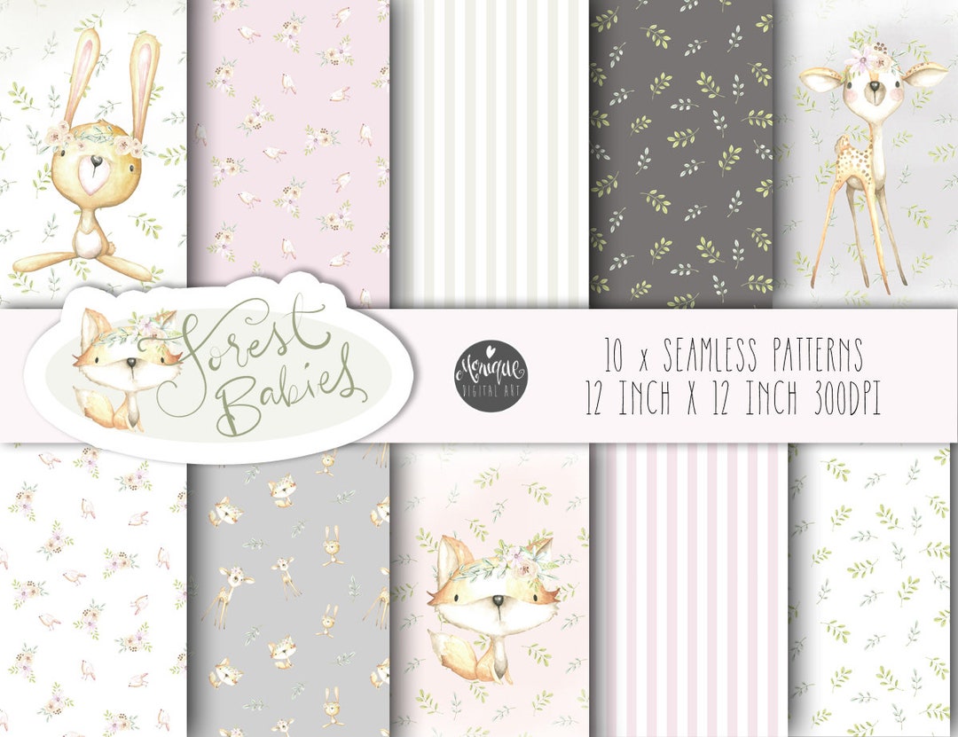 Seamless Pattern, Paper Pack, Baby Woodland Animals, Planner Patterns ...