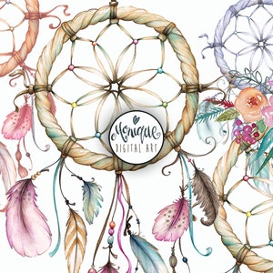Clipart Dreamcatcher, Watercolor, Boho Clipart, Feathers, Tribal ...