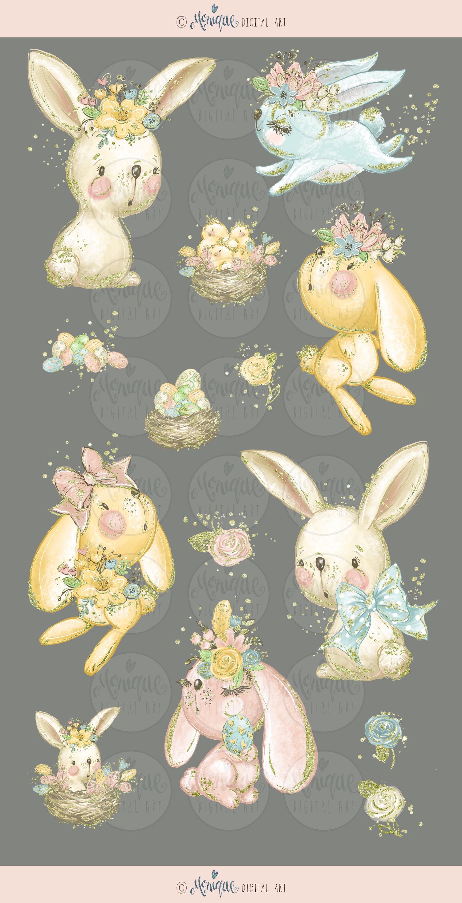 Easter Clipart, Rabbit Clipart, Bunny Clipart, Cute Bunny Clipart, Hand ...