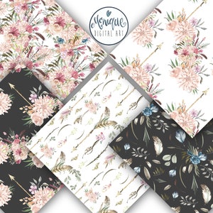 Autumn Boho Pattern, Fall Seamless Pattern, Planner Pattern, Watercolor ...