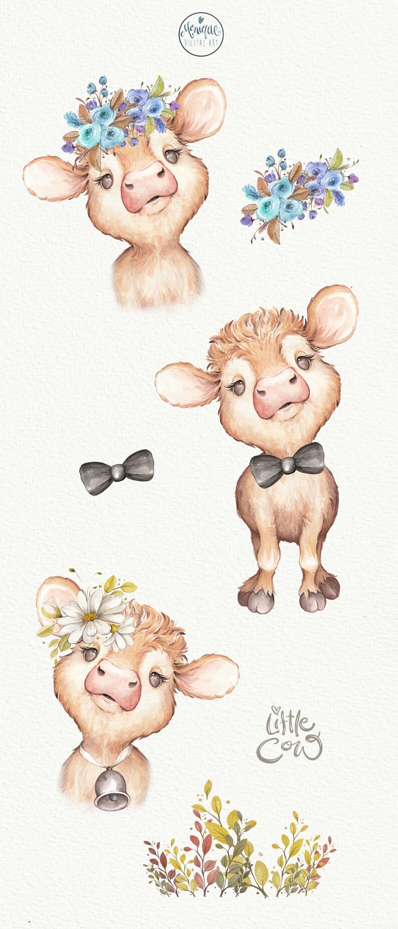 Cow clipart watercolor baby cow clipart cute cow calf | Etsy