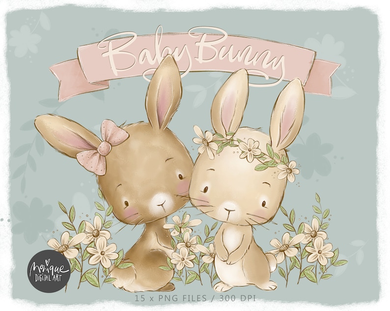 Bunny Clipart Baby Bunnies Rabbits Cute Rabbit Easter - Etsy