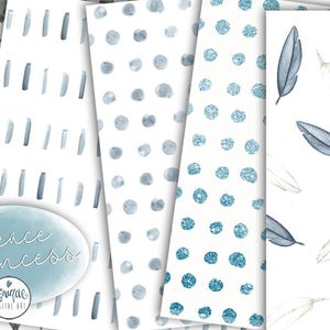Mint Blue Digital Paper, Pattern Paper, Glitter, Planner Stickers ...