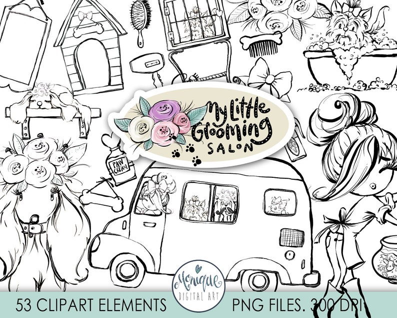 Digi Stamp Dog Grooming Clipart Doodles Cute Dogs Clipart | Etsy