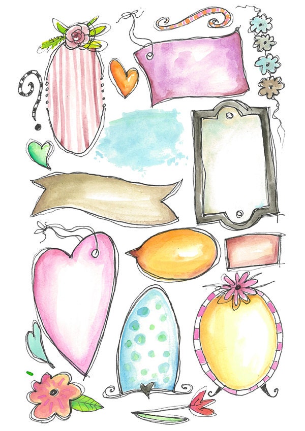 Clipart watercolor frames sticker clipart banners borders | Etsy