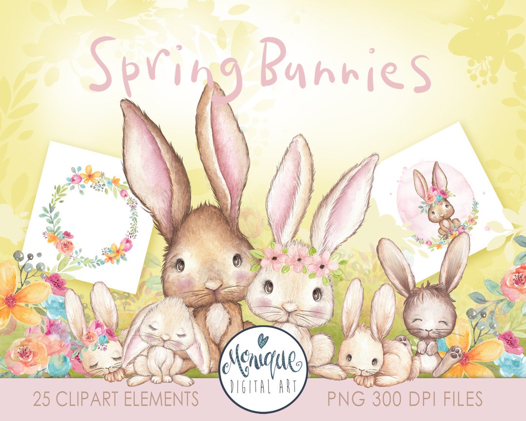 Rabbit Clipart Watercolor, Spring Clipart Bunnies, Bunny Easter Clipart ...