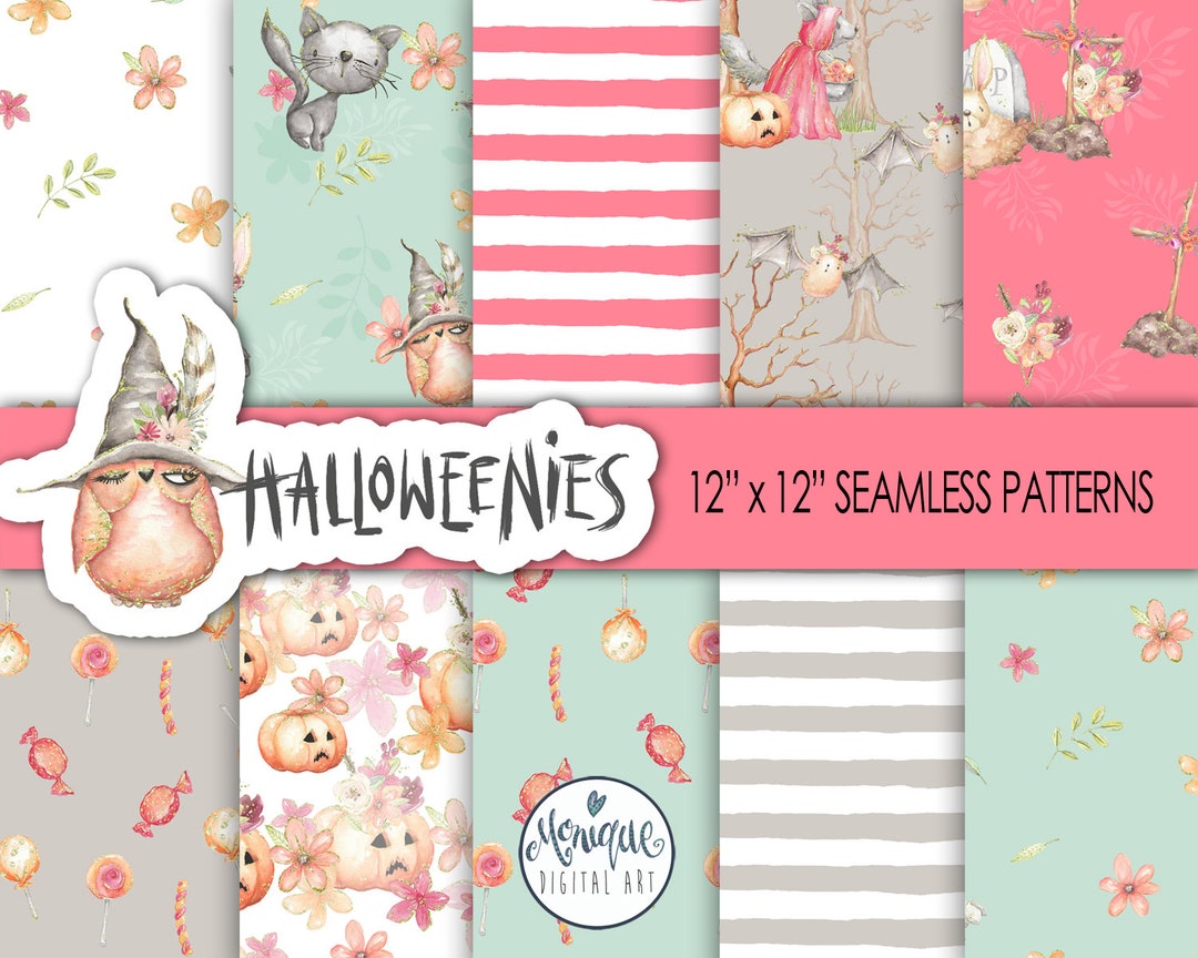 Halloween Digital Papers Woodland Animals, Fabric Cute Halloween ...
