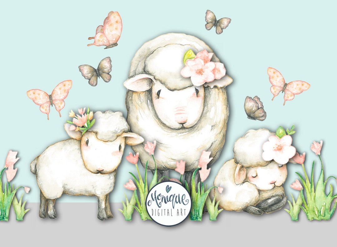 Sheep Clipart, Sheep Watercolor, Farm Animals, Painted, Floral, Planner ...