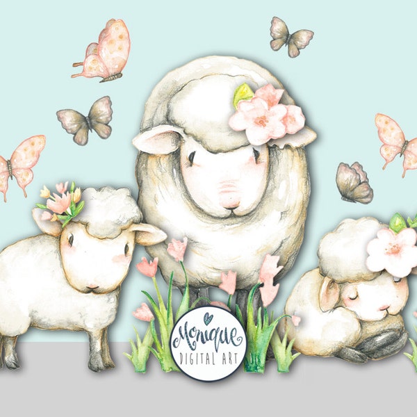 Sheep Floral Clipart - Etsy