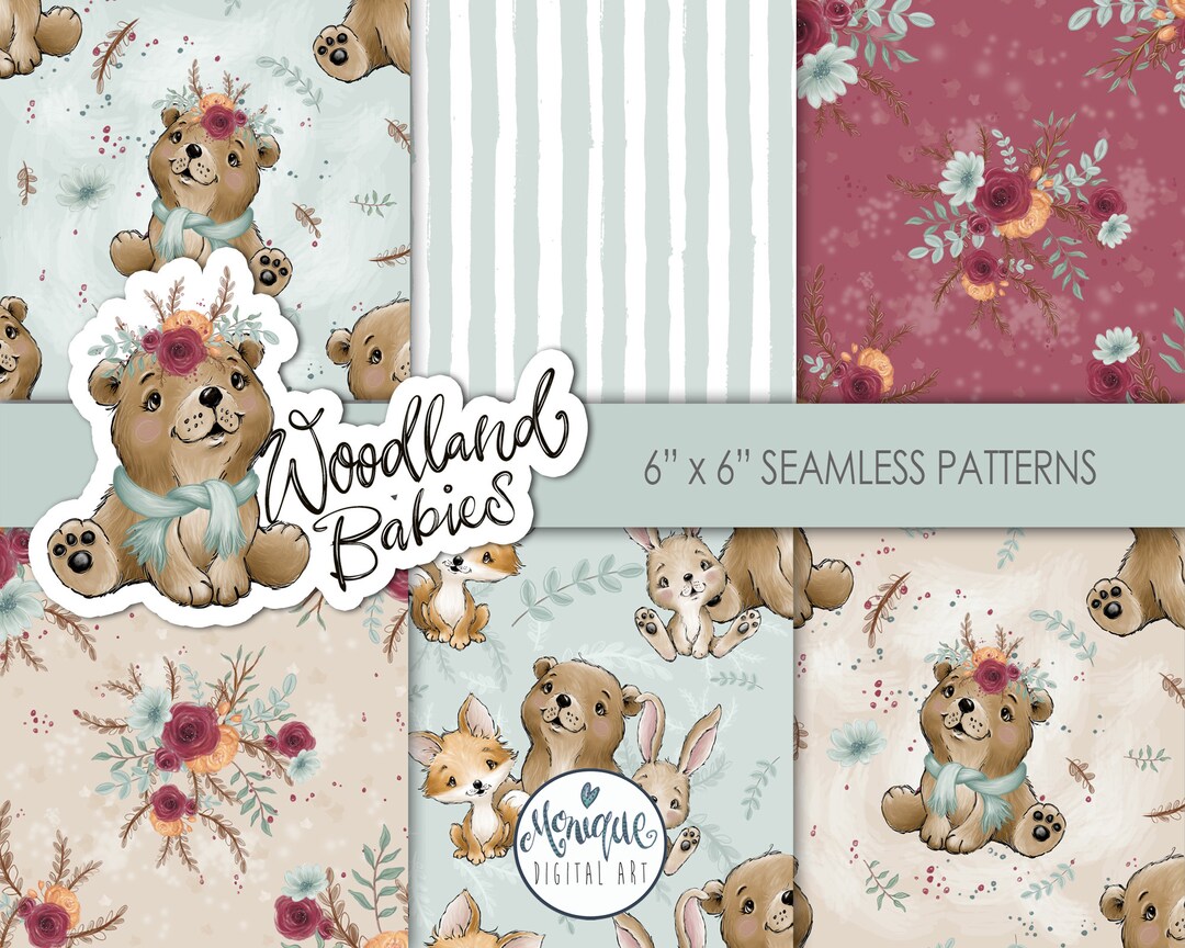 Woodland Digital Paper, Woodland Animals, Fox, Bear, Bunny, Rabbit ...