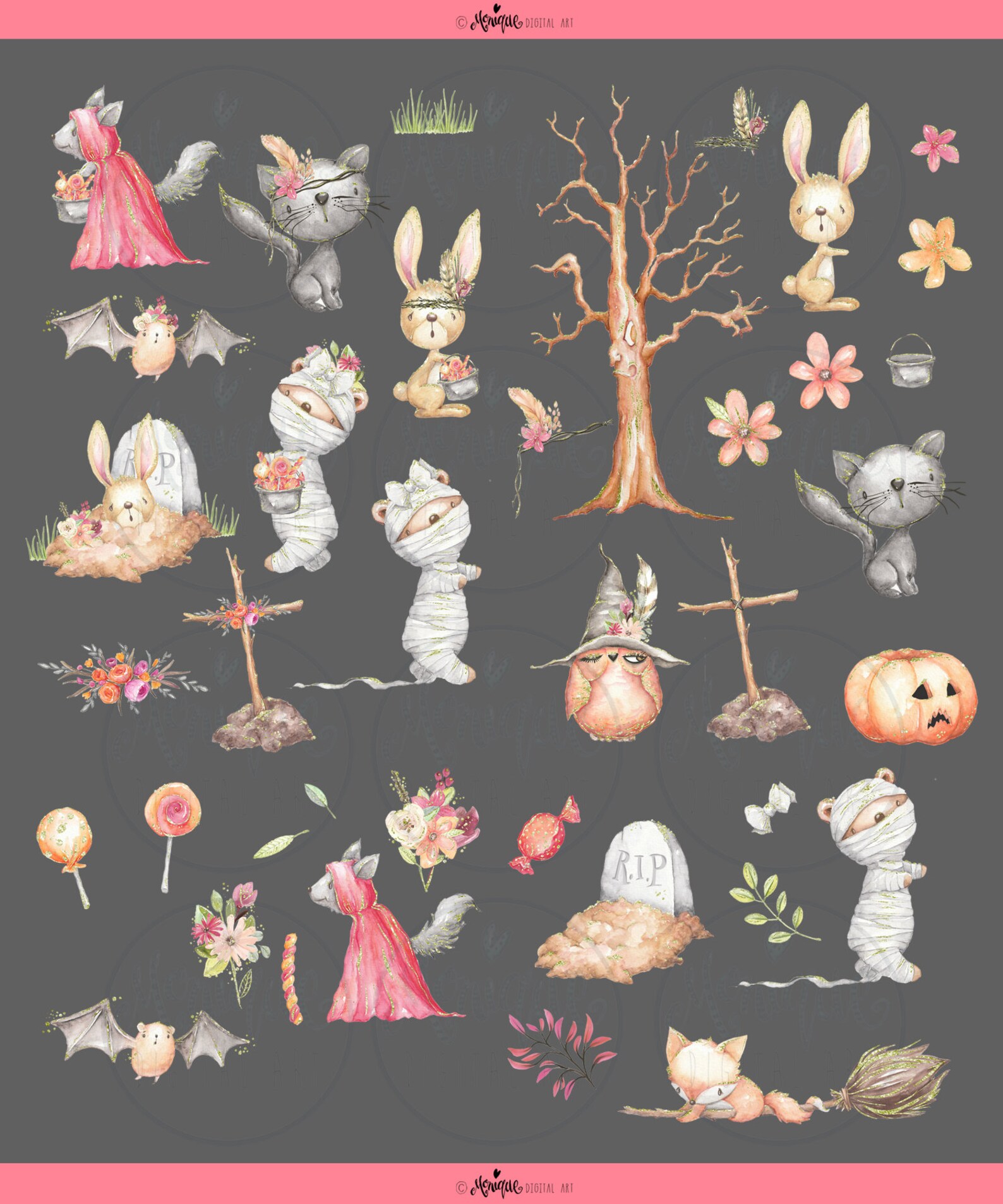Halloween Clipart Woodland Animals Cute Halloween Zombie | Etsy