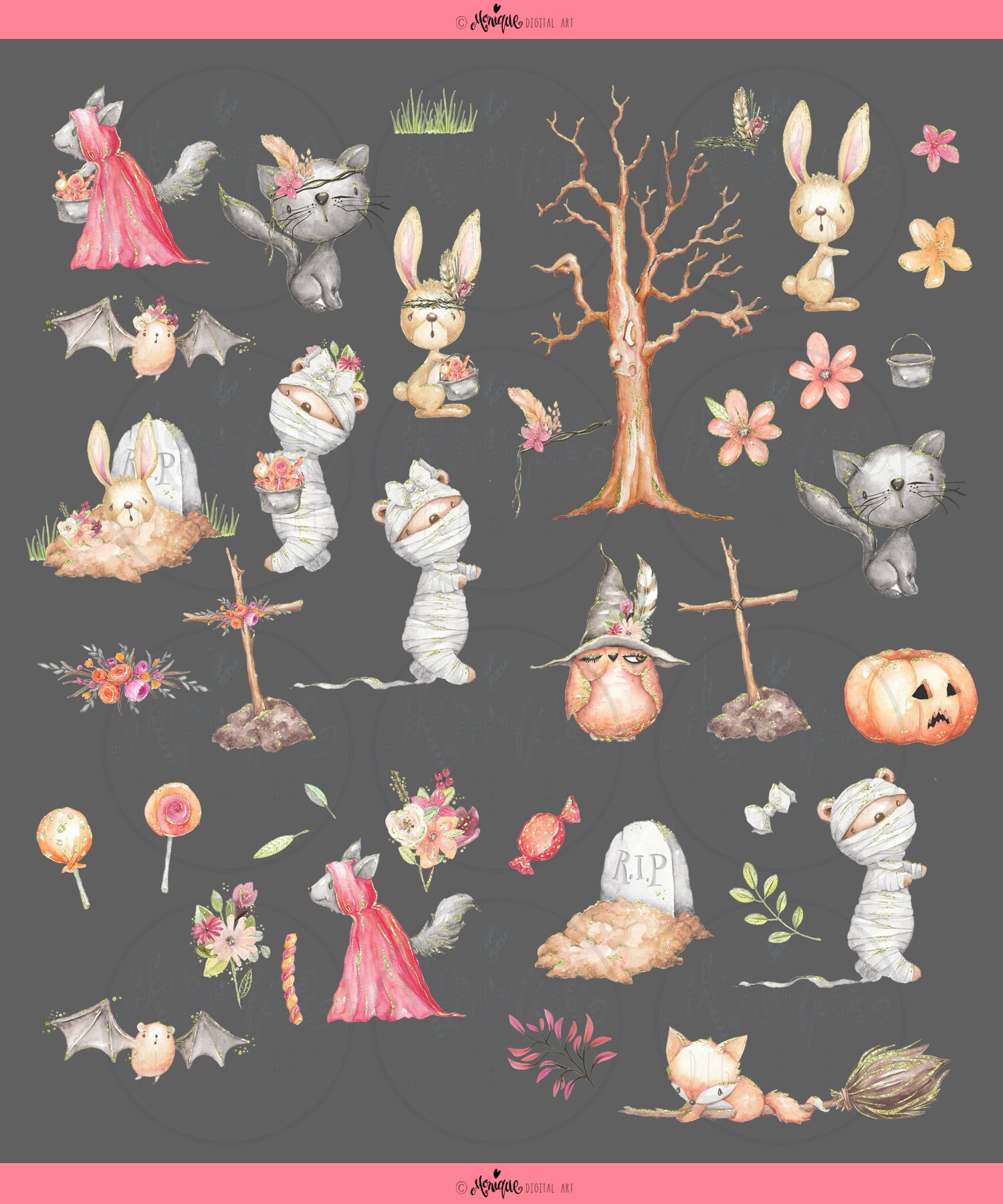 Halloween Clipart Woodland Animals Cute Halloween Zombie | Etsy