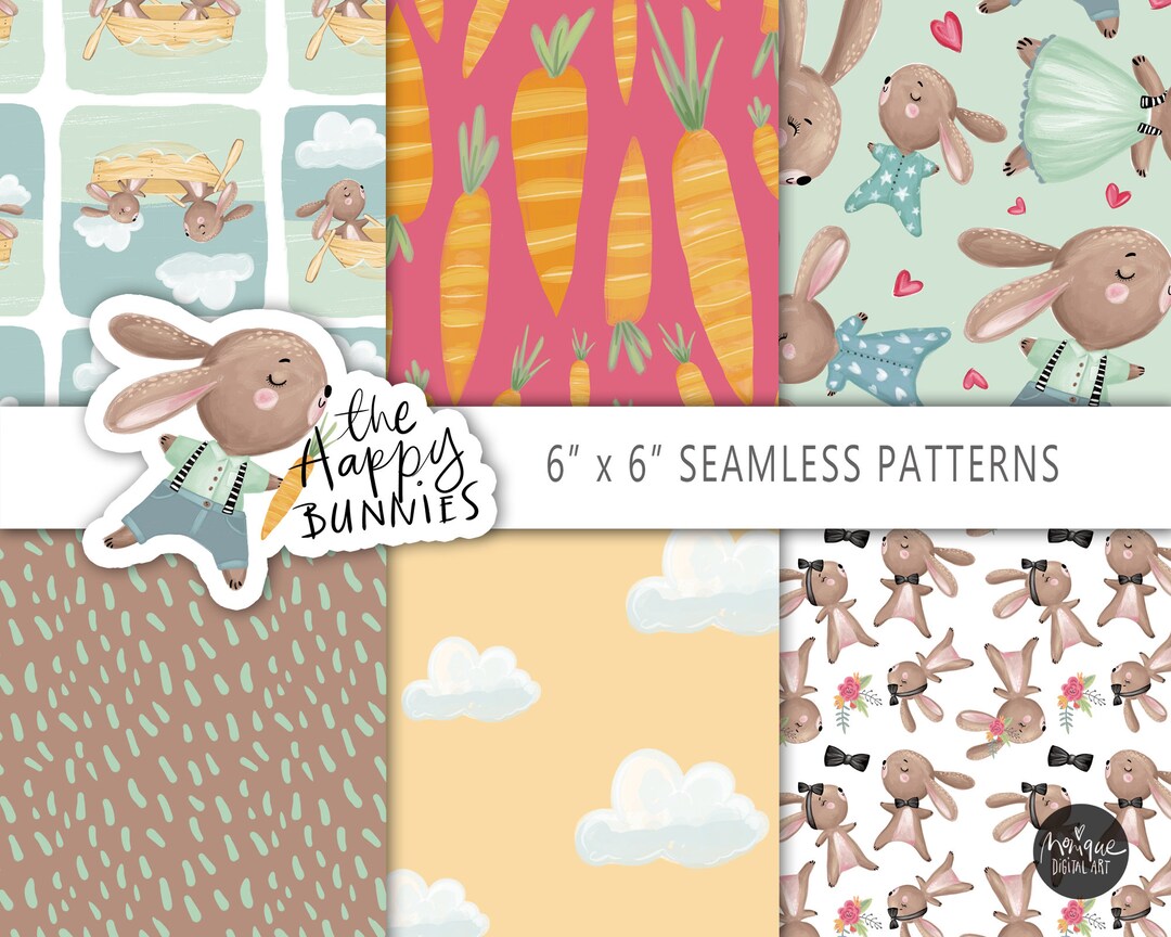Rabbit Digital Paper, Bunny Surface Pattern, Easter, Valentines Day ...