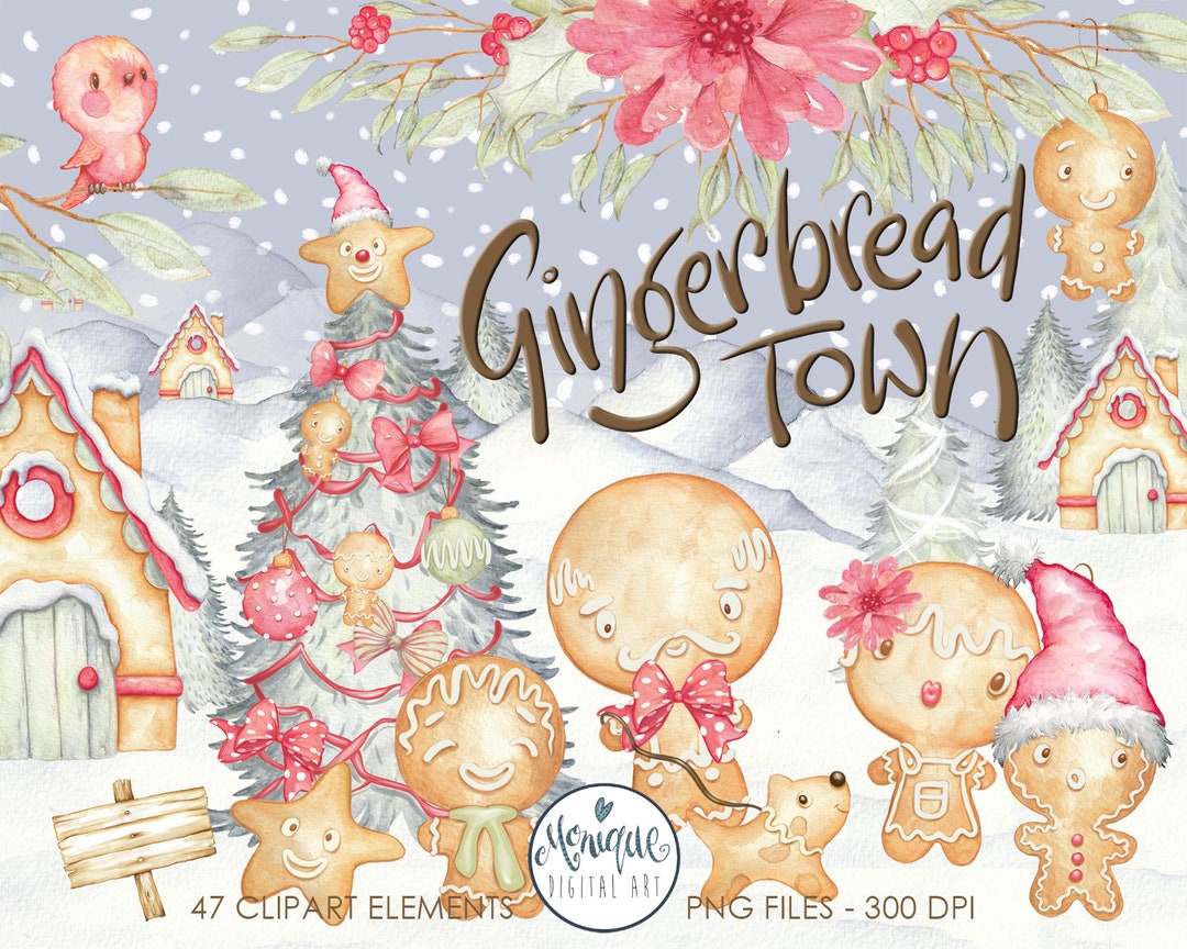 Gingerbread Man Clipart Watercolor, Christmas Clipart, Cute Gingerbread ...