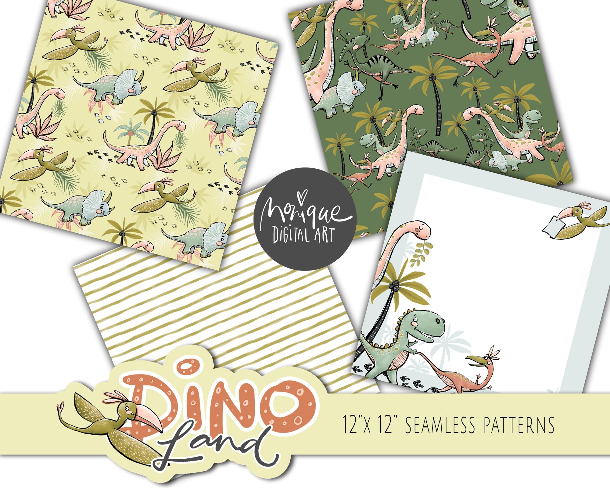 Dino Digital Paper, Seamless Pattern, Dino Patterns, Planner Animals ...