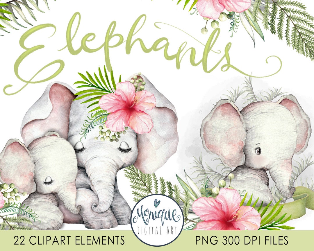Elephant Clipart Watercolor, Mother Baby Clipart, Cute Elephants ...