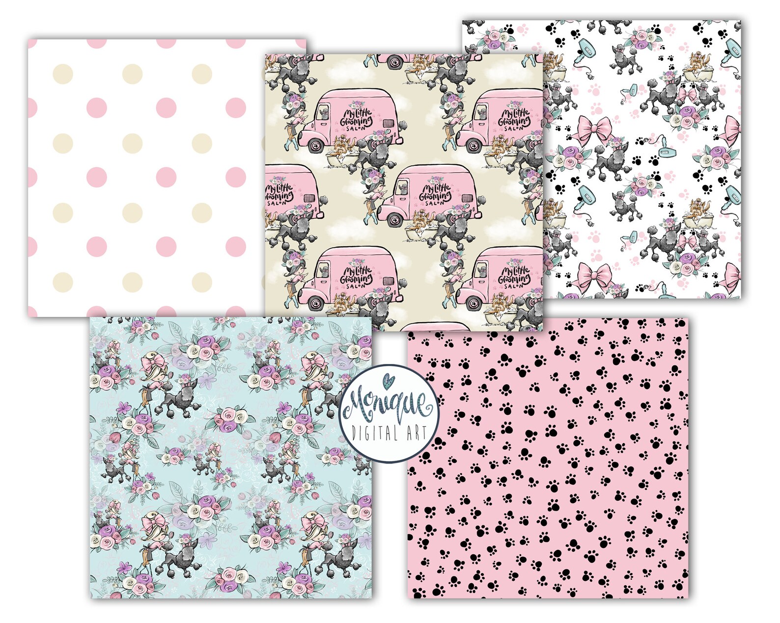 Dog Digital Papers Seamless Papers Dog Grooming Digital | Etsy UK