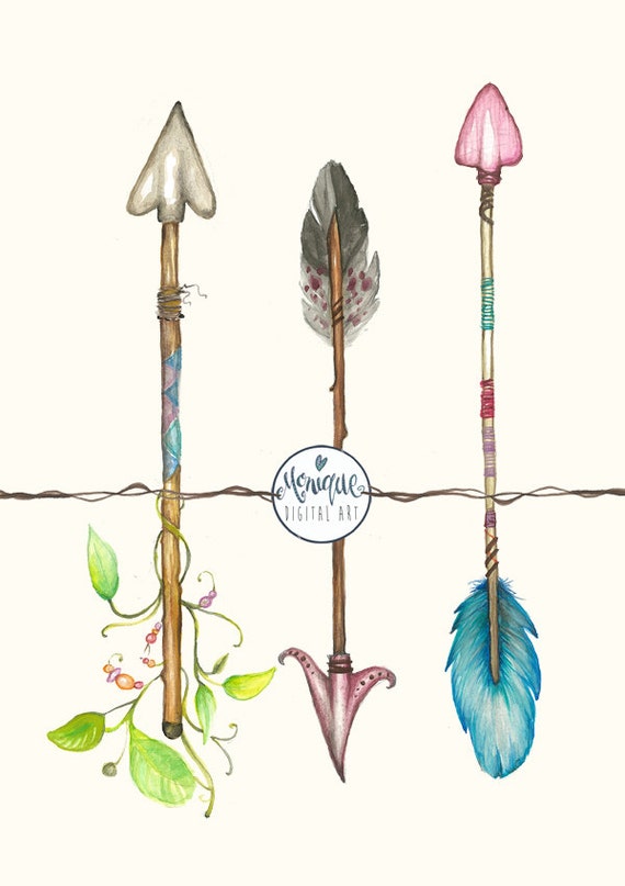 Boho Arrow Watercolor Clip Art Watercolor Tribal Arrow Clipart Graphic