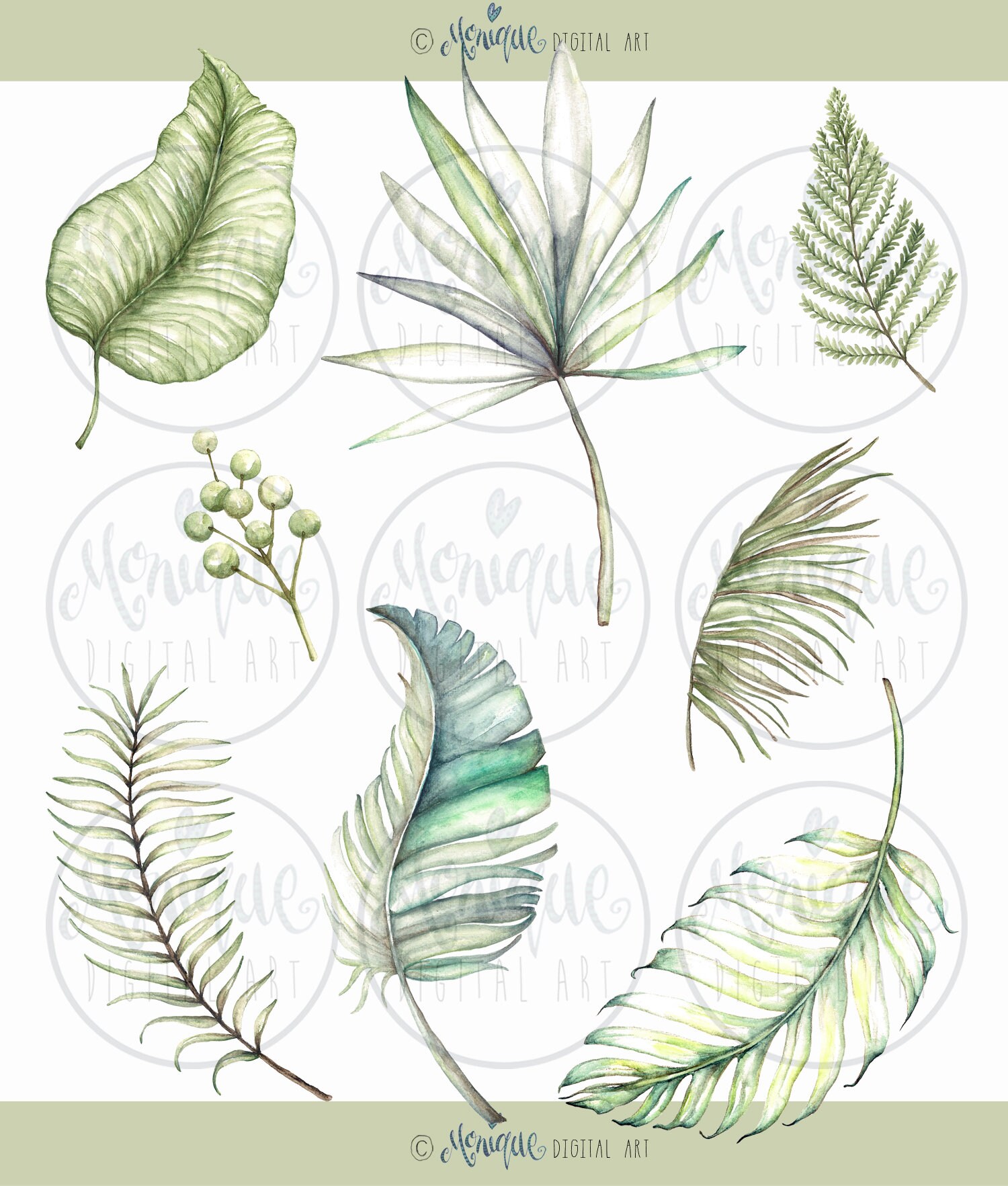 Tropical Leaves Clipart Tropical Leaves Watercolor Leaves - Etsy