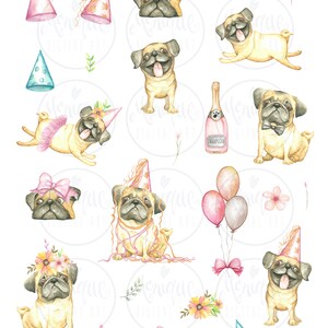 Pug Clipart, Watercolor Pugs, Pug Art, Cute Pugs, Pugs Party Art, Hand ...