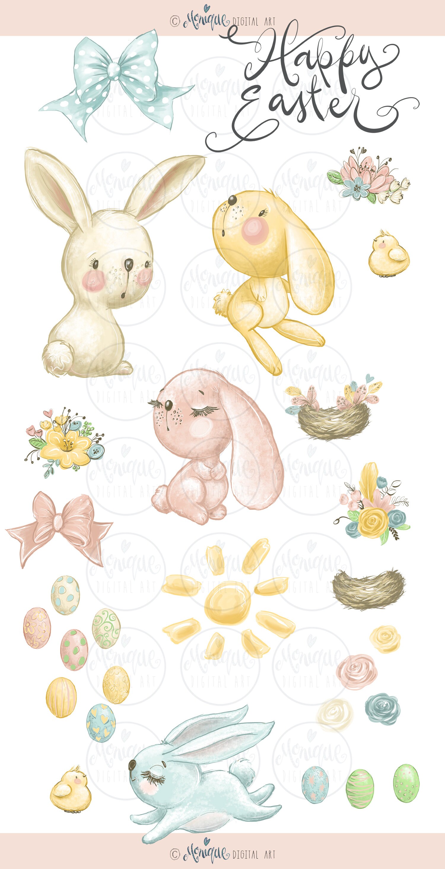 Easter Clipart, Rabbit Clipart, Bunny Clipart, Cute Bunny Clipart, Hand ...