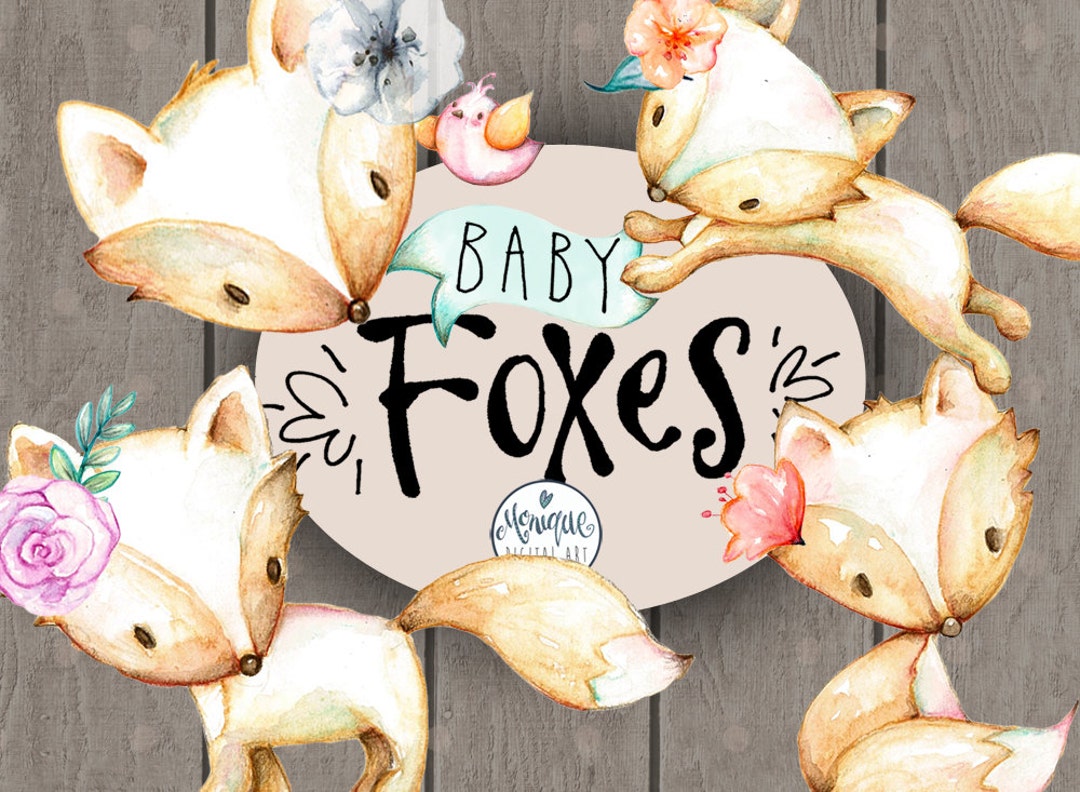 Woodland Nursery Fox Clipart, Watercolor, Hand Painted, Floral, Planner ...