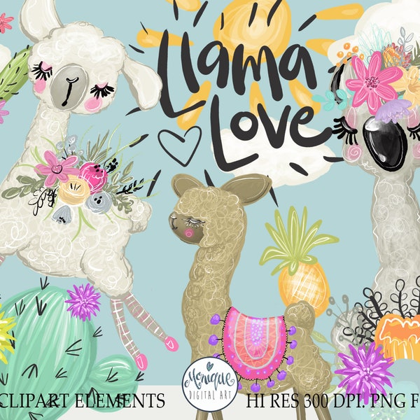 Cute Llama Clipart - Etsy