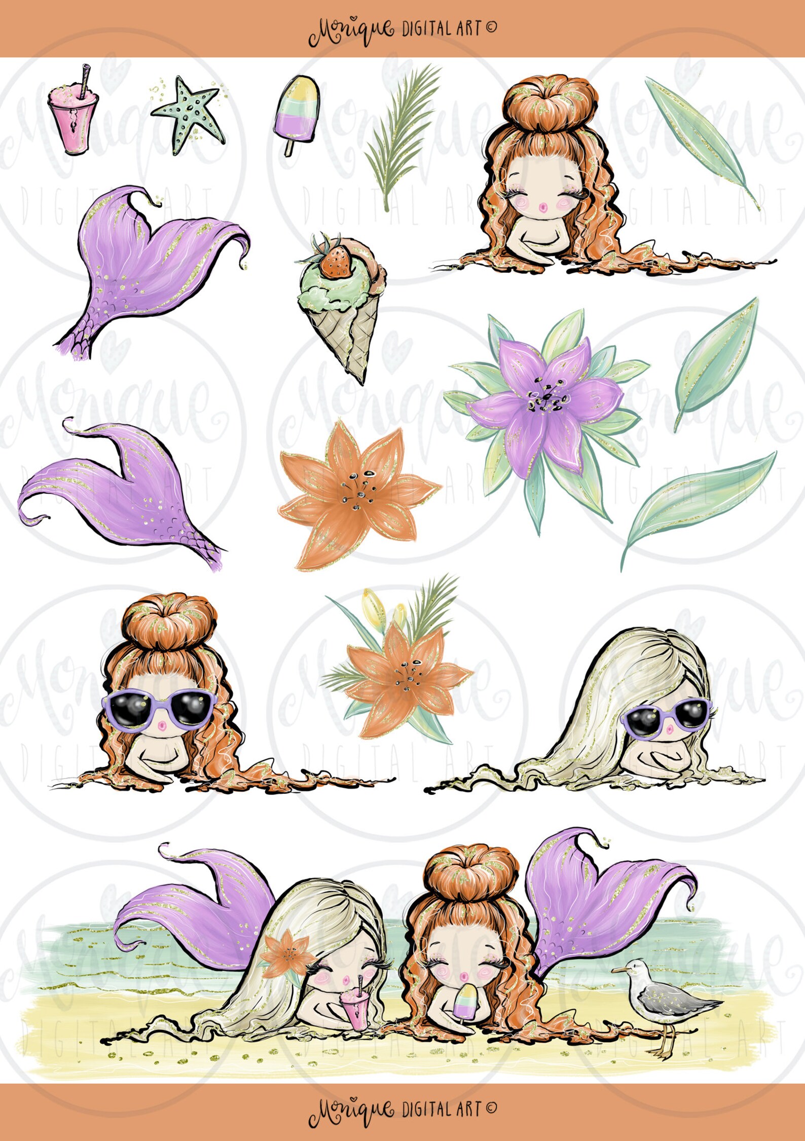 Mermaid Summer Clipart Glitter Mermaid Mermaid Clipart - Etsy
