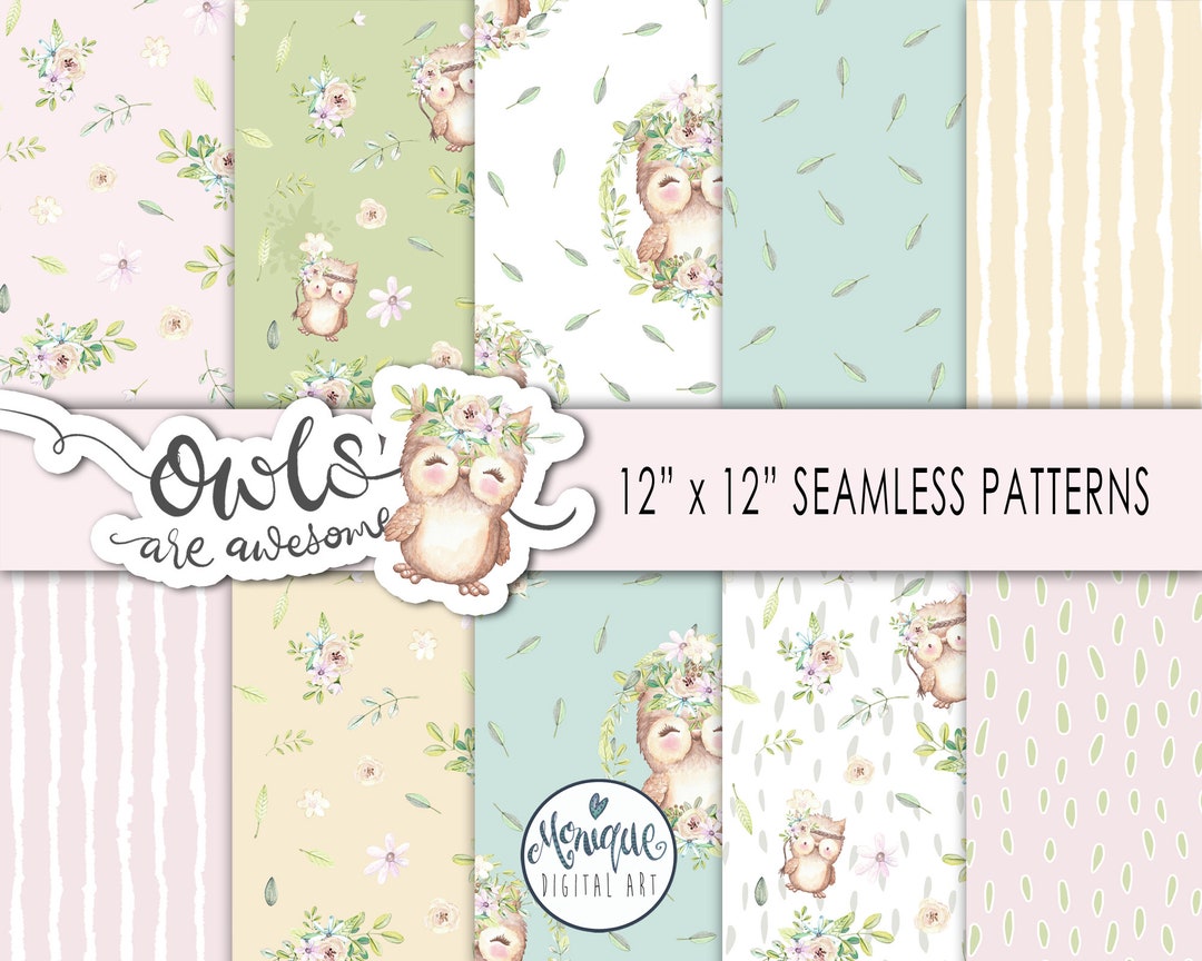 Cute Owl Papers, Woodland Owl, Digital Seamless Pattern, Tileable, Owls ...