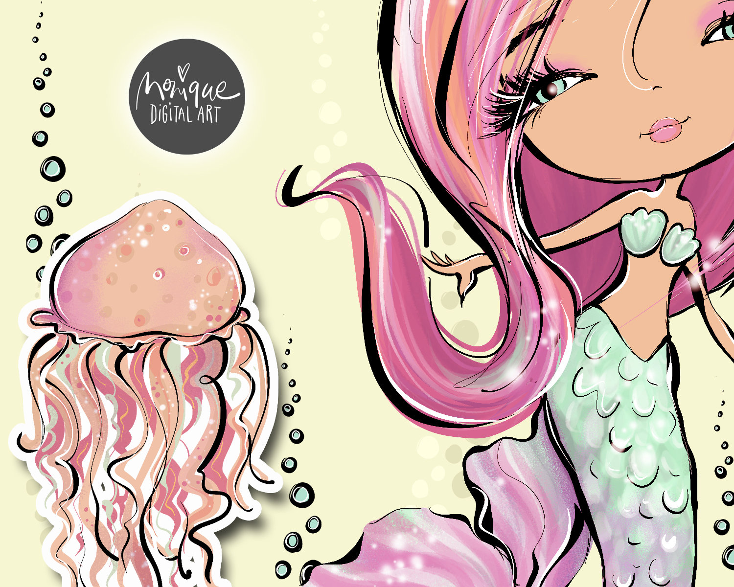 Mermaid Clipart, African American Mermaid, Coral, Seaweed, Jellyfish ...