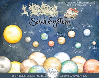 Watercolor Space Planets Clipart. Solar System Download. Outer - Etsy