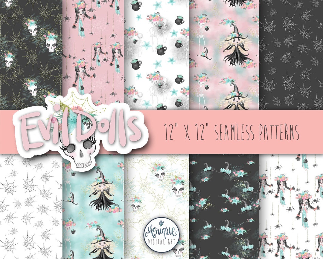 Halloween Paper, Halloween Seamless Pattern, Witch, Zombie, Skull ...