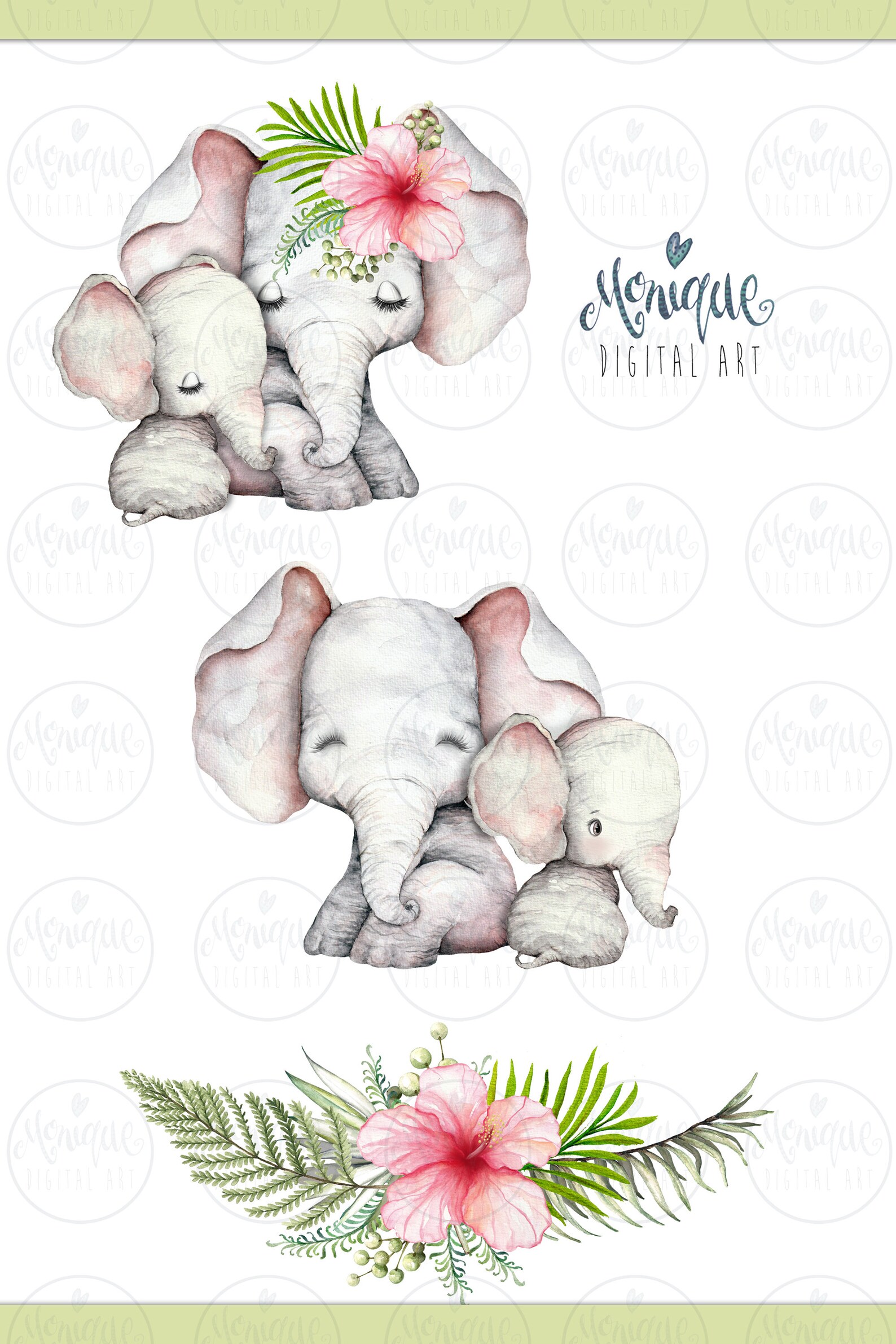 Elephant Clipart Watercolor Mother Baby Clipart Cute - Etsy