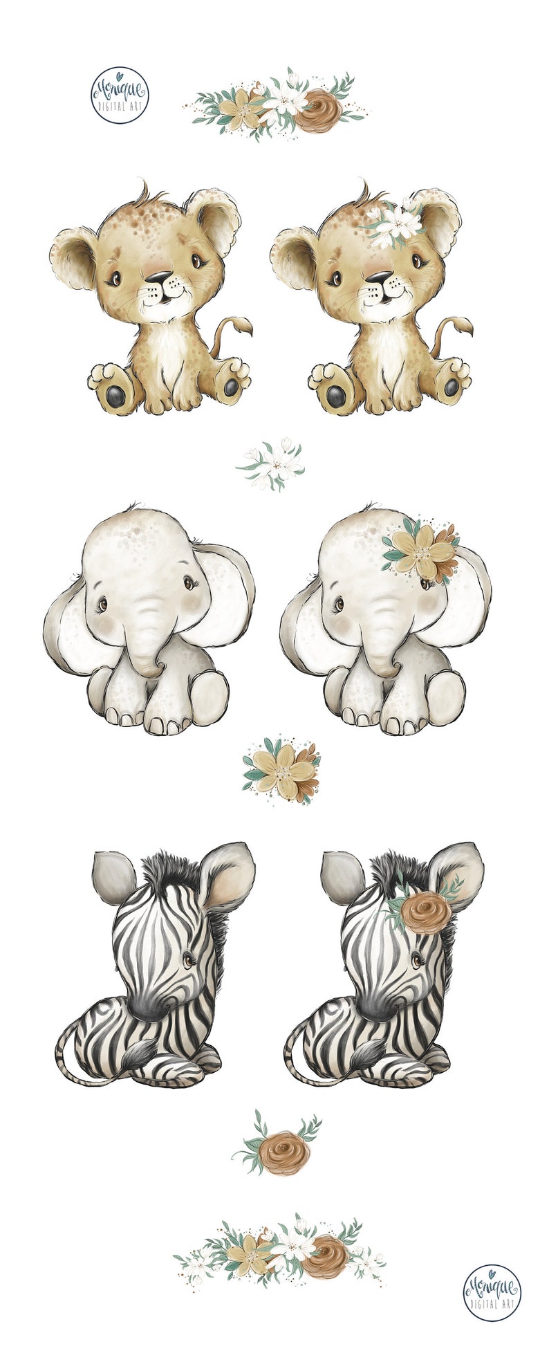 African Animals Clipart, Lion, Elephant, Zebra, Baby Animals Art ...