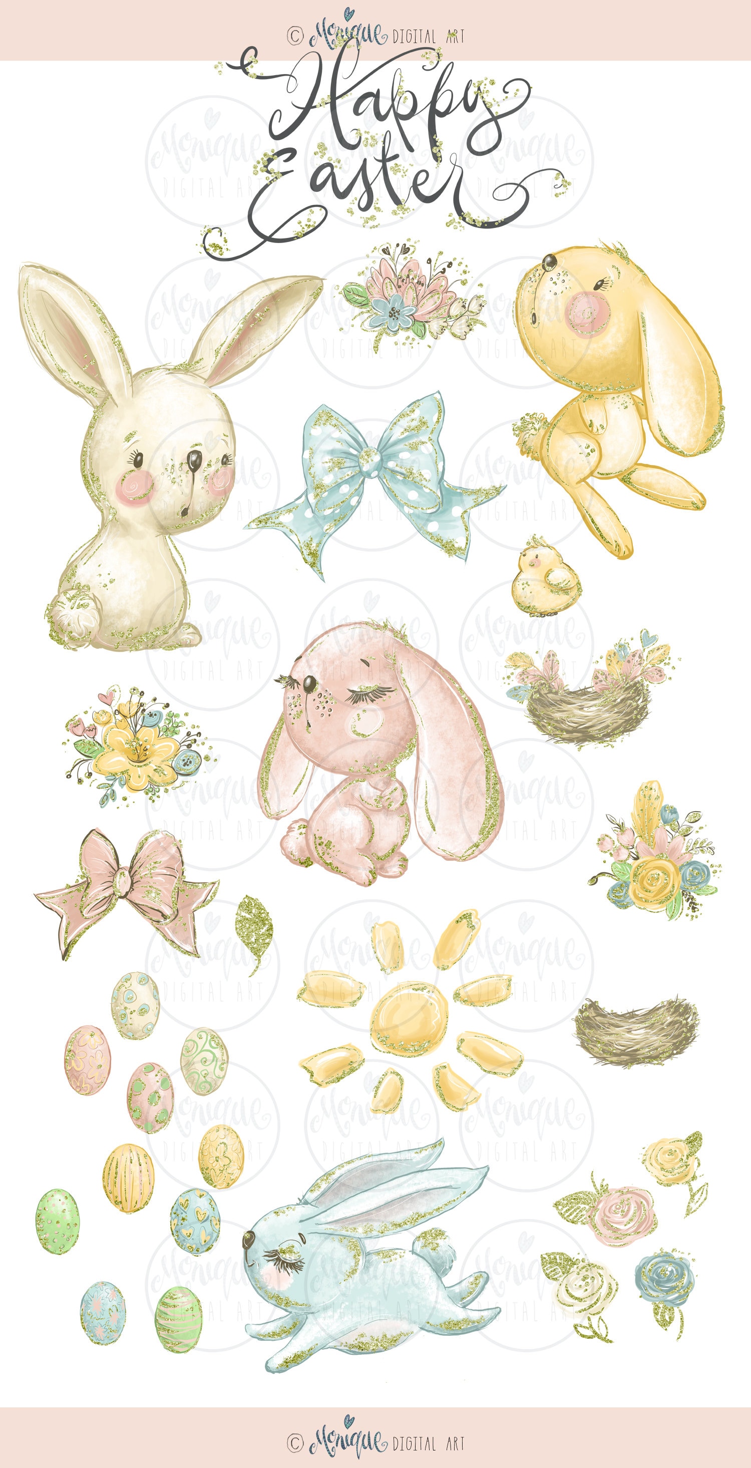 Easter Clipart, Rabbit Clipart, Bunny Clipart, Cute Bunny Clipart, Hand ...