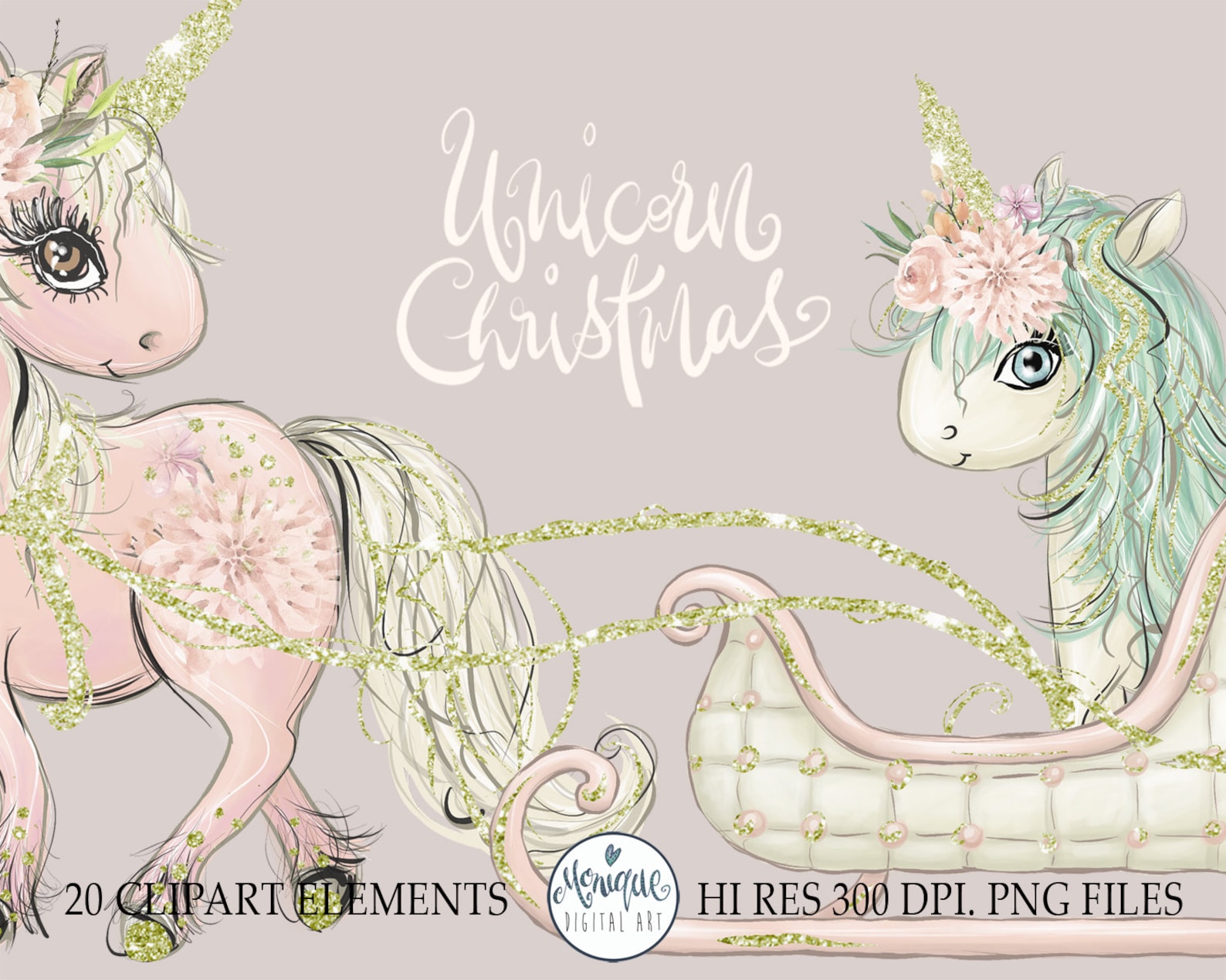 Unicorn Clipart, Christmas Clipart, Unicorn Planner Stickers, Glitter ...