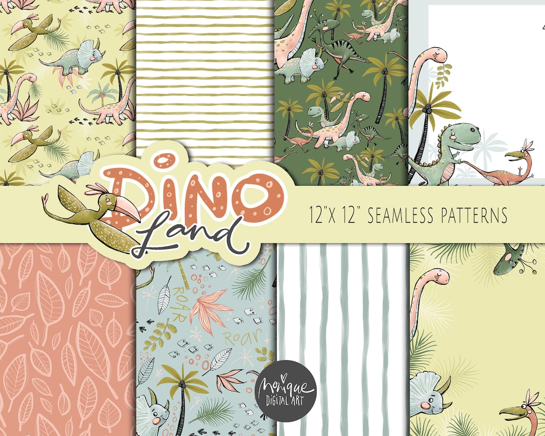Dino Digital Paper, Seamless Pattern, Dino Patterns, Planner Animals ...